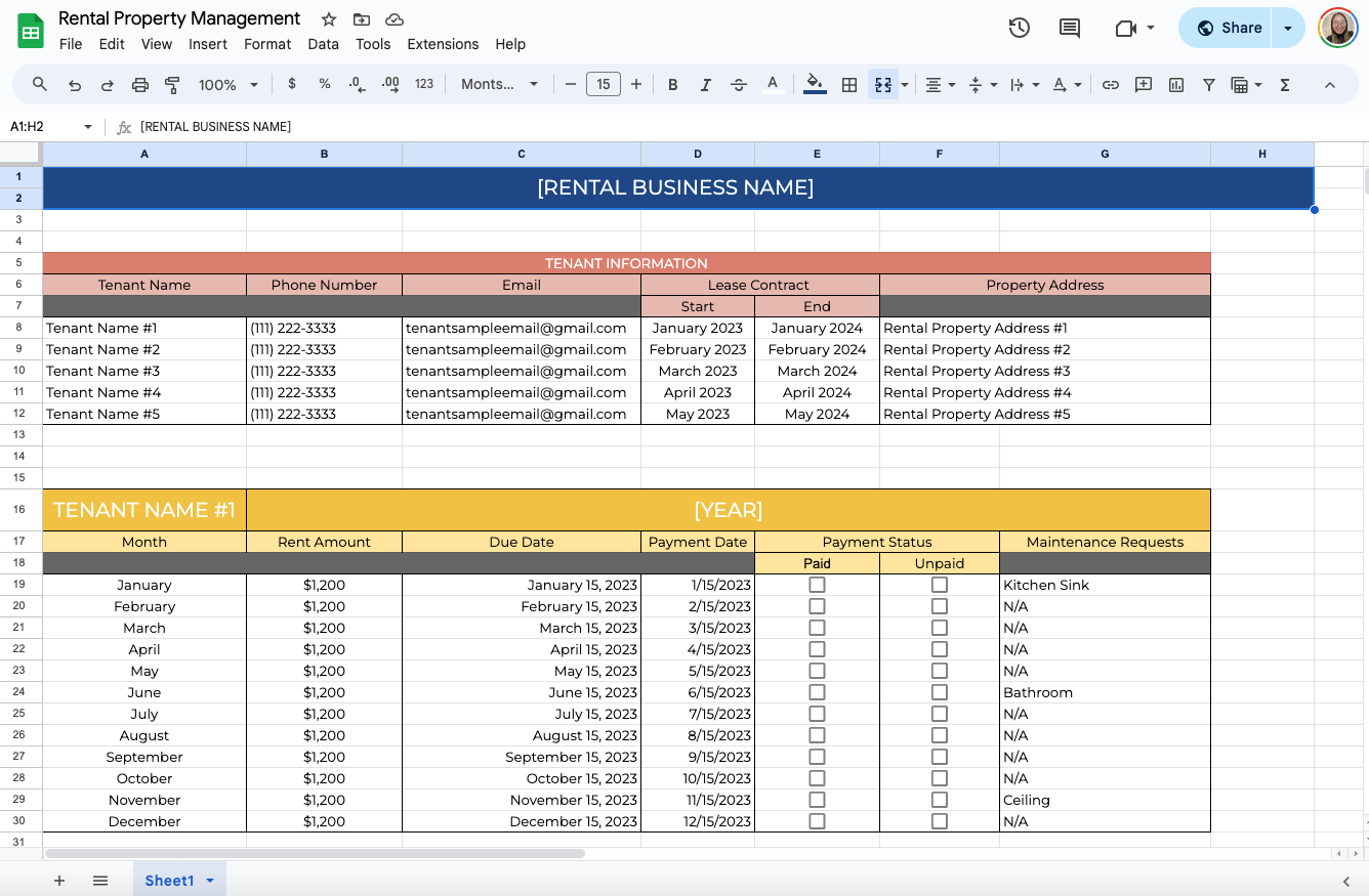Free Rental Property Management Template for Google Sheets - DocsJam