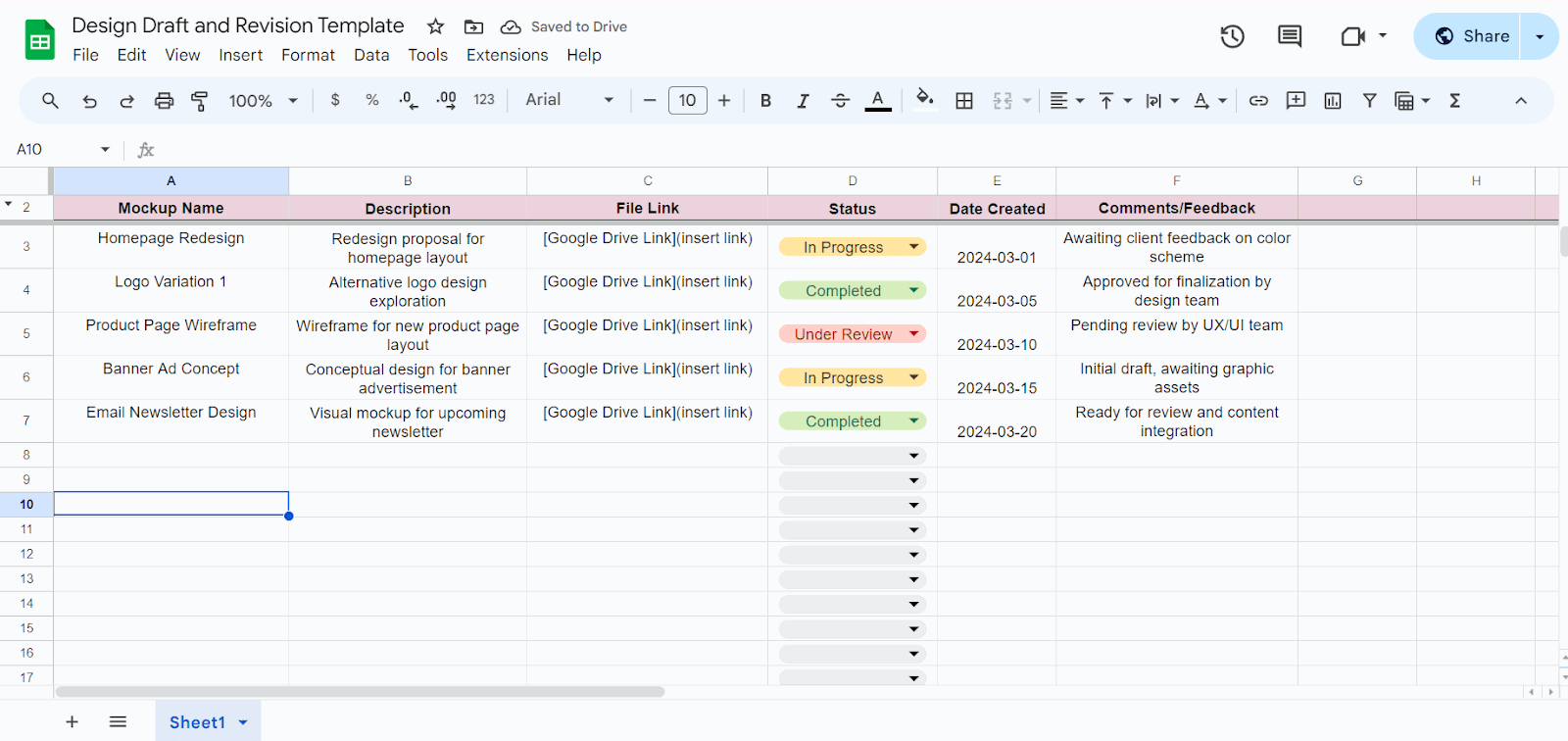 Free Design Draft and Revision Template for Google Sheet - DocsJam