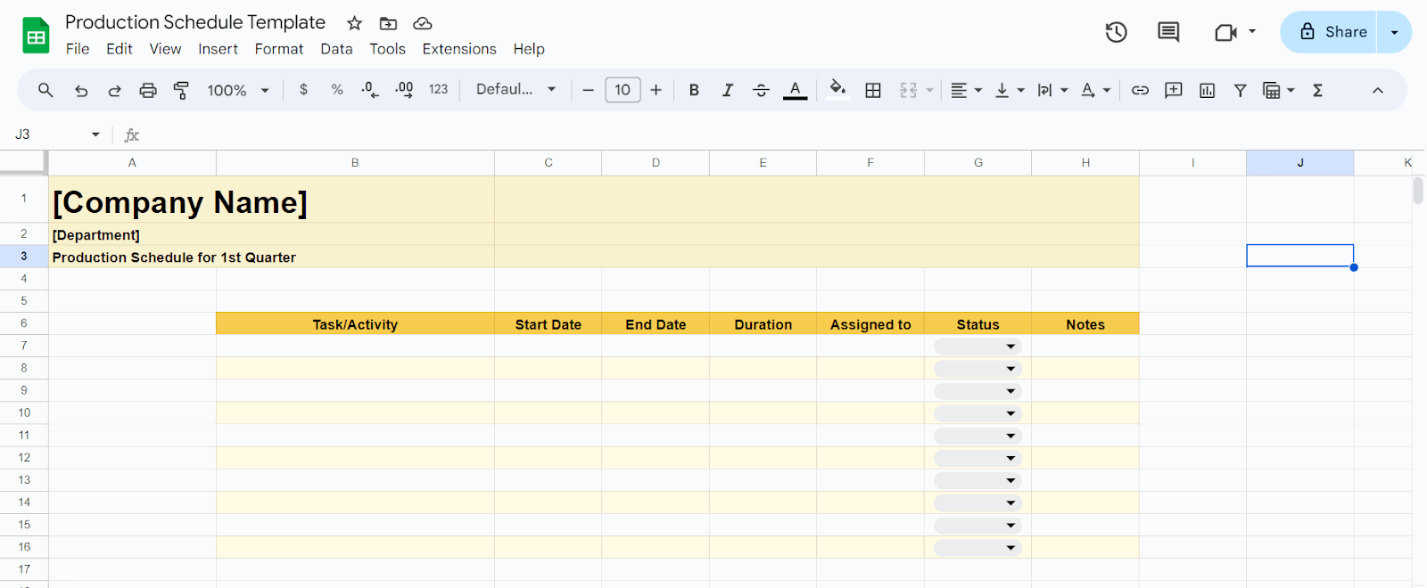 Free Production Schedule Template for Google Sheets - DocsJam
