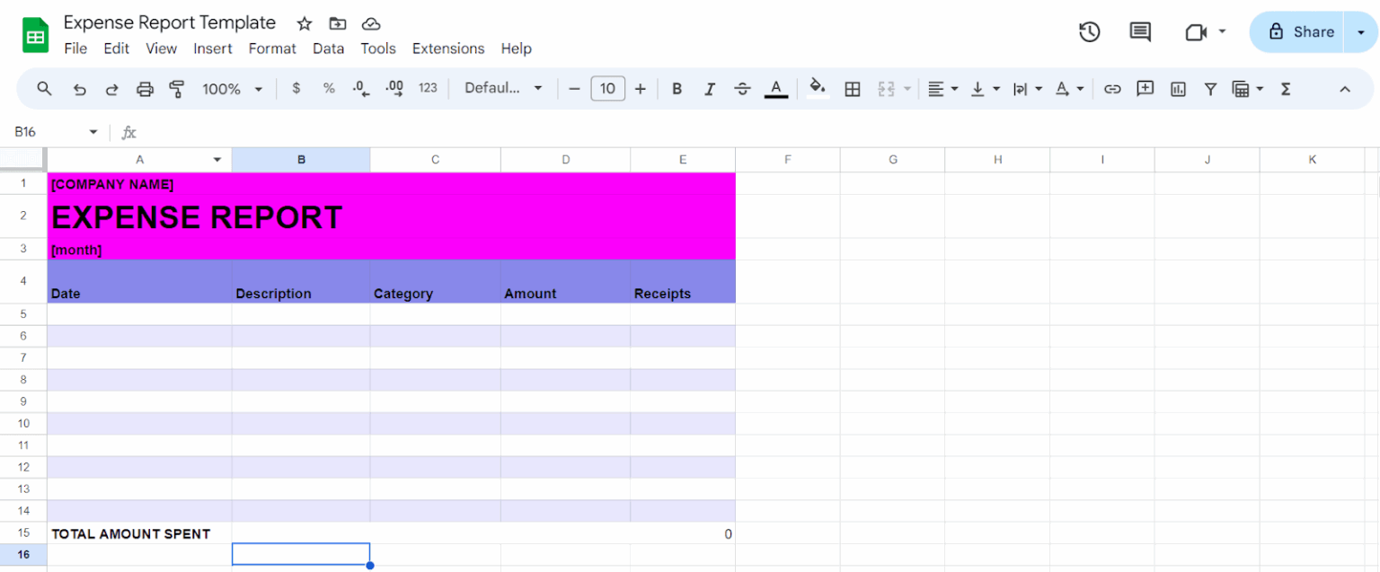 Free Expense Report Template for Google Sheet - DocsJam