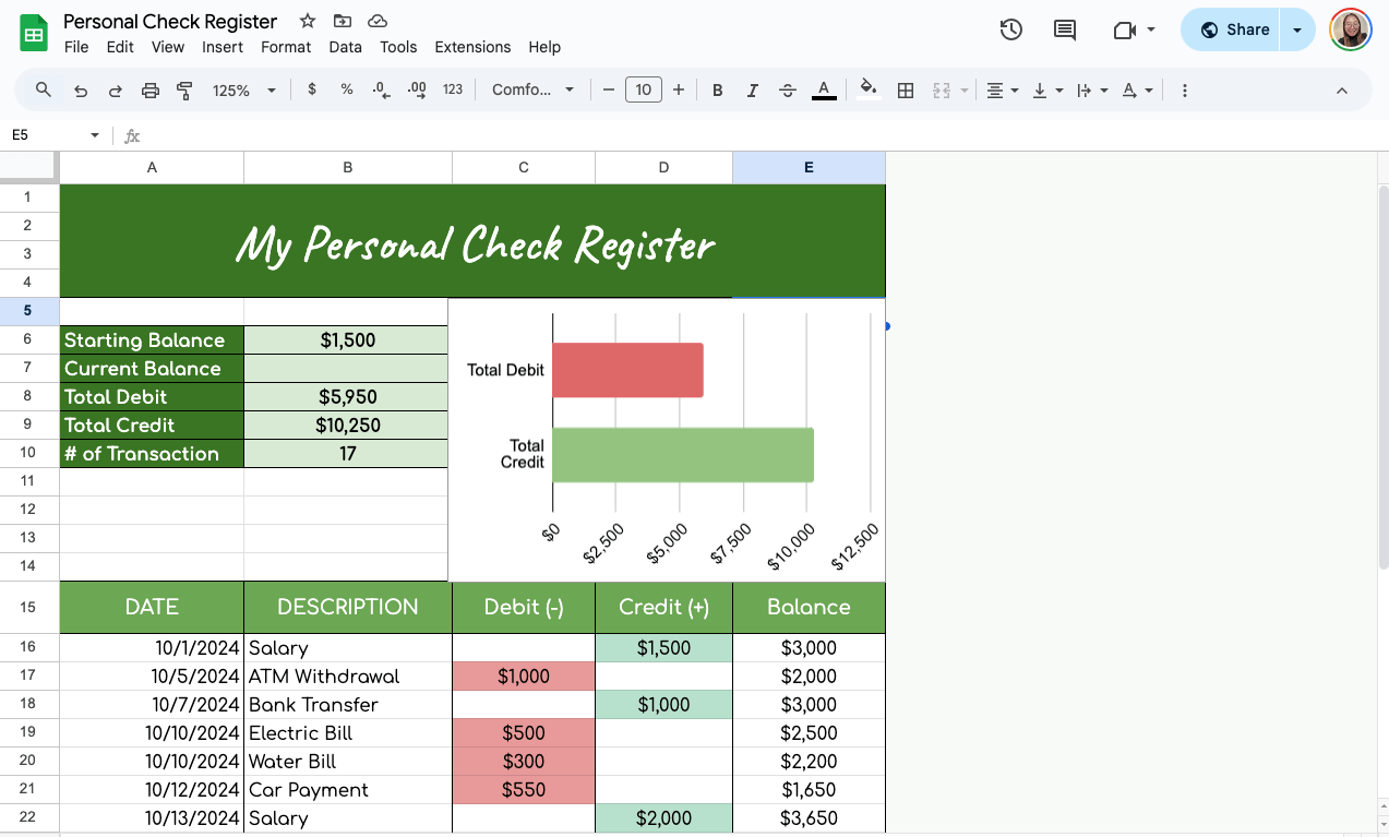 Free Check Register Template for Google Sheets - DocsJam
