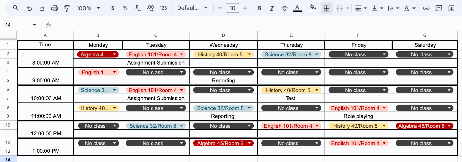 Free Class Schedule Template for Google Sheets - DocsJam