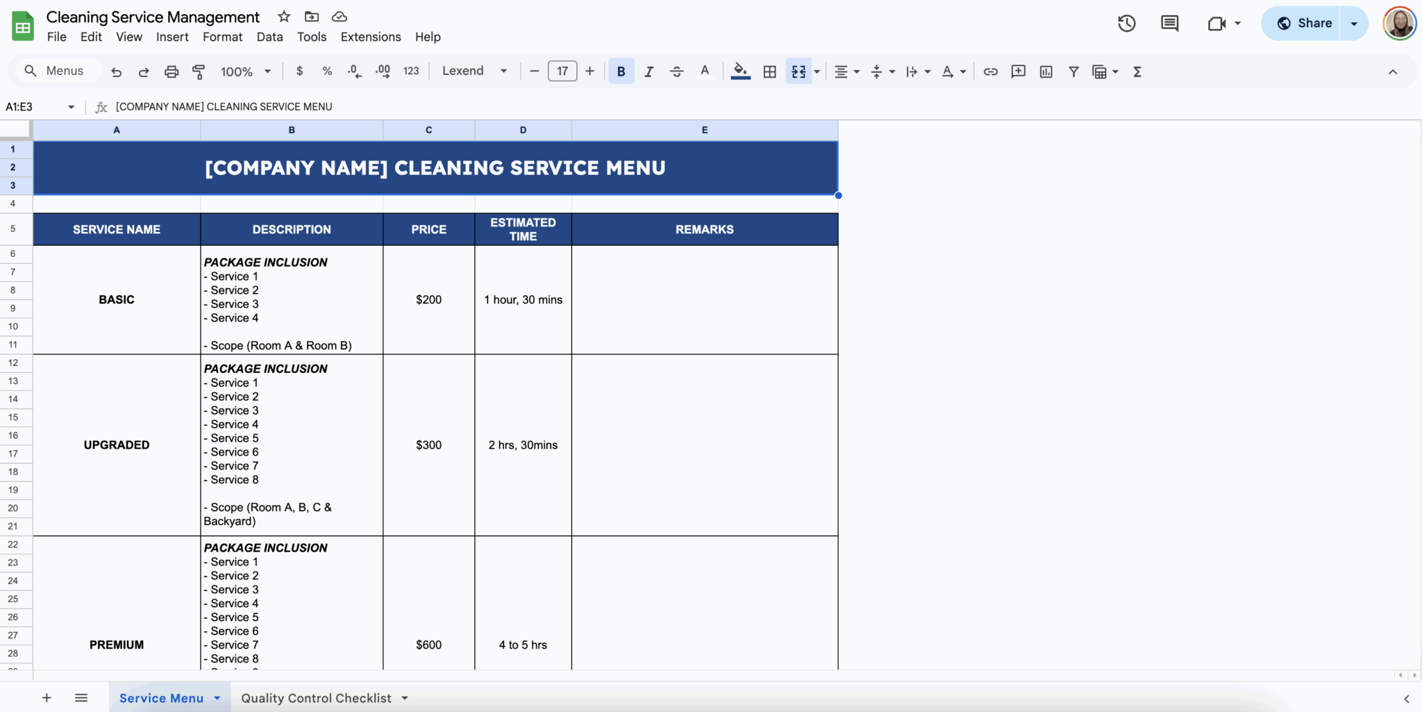 Free Cleaning Service Management Template for Google Sheets - DocsJam