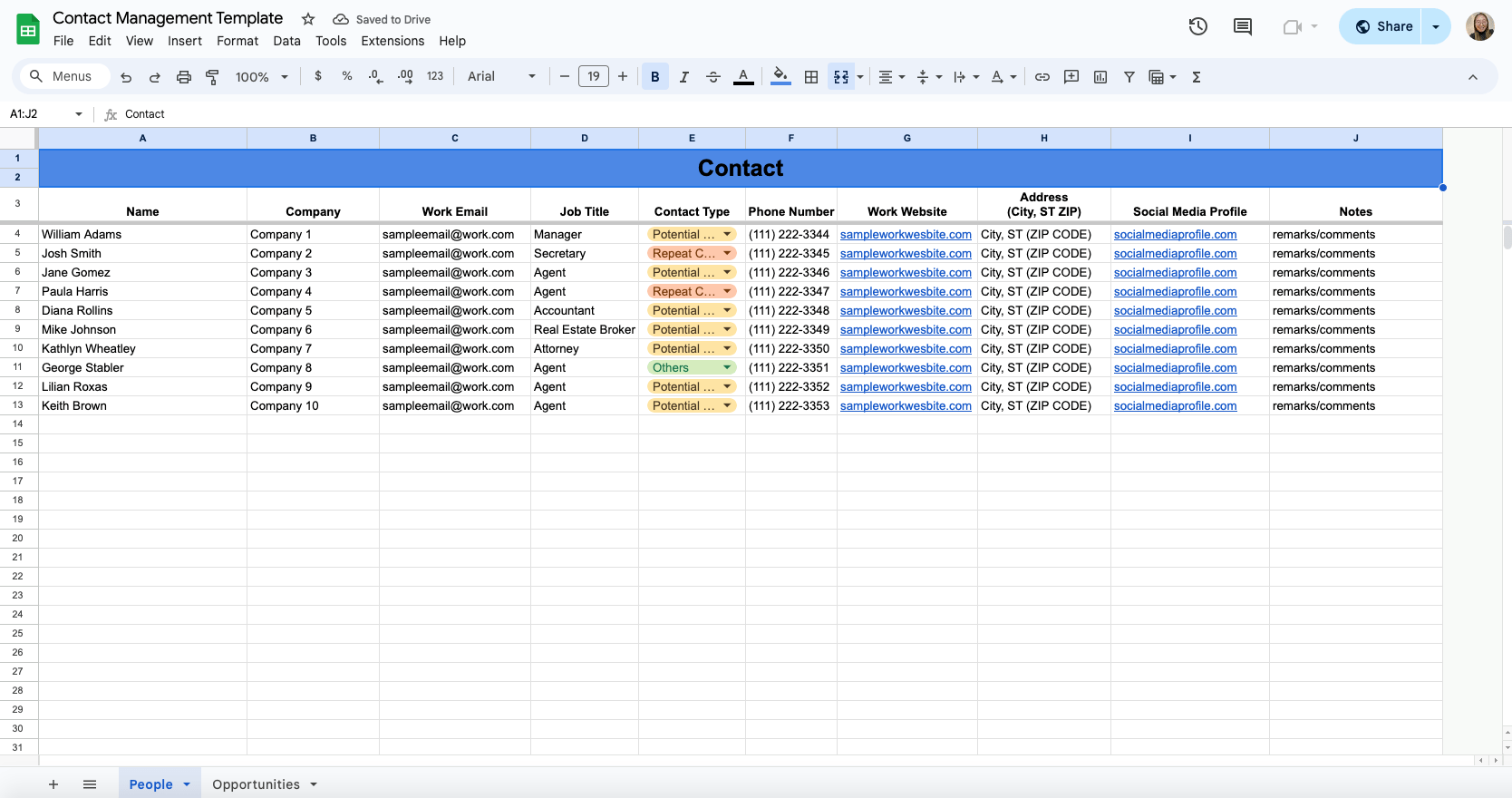 Free Contact Management Template for Google Sheets - DocsJam