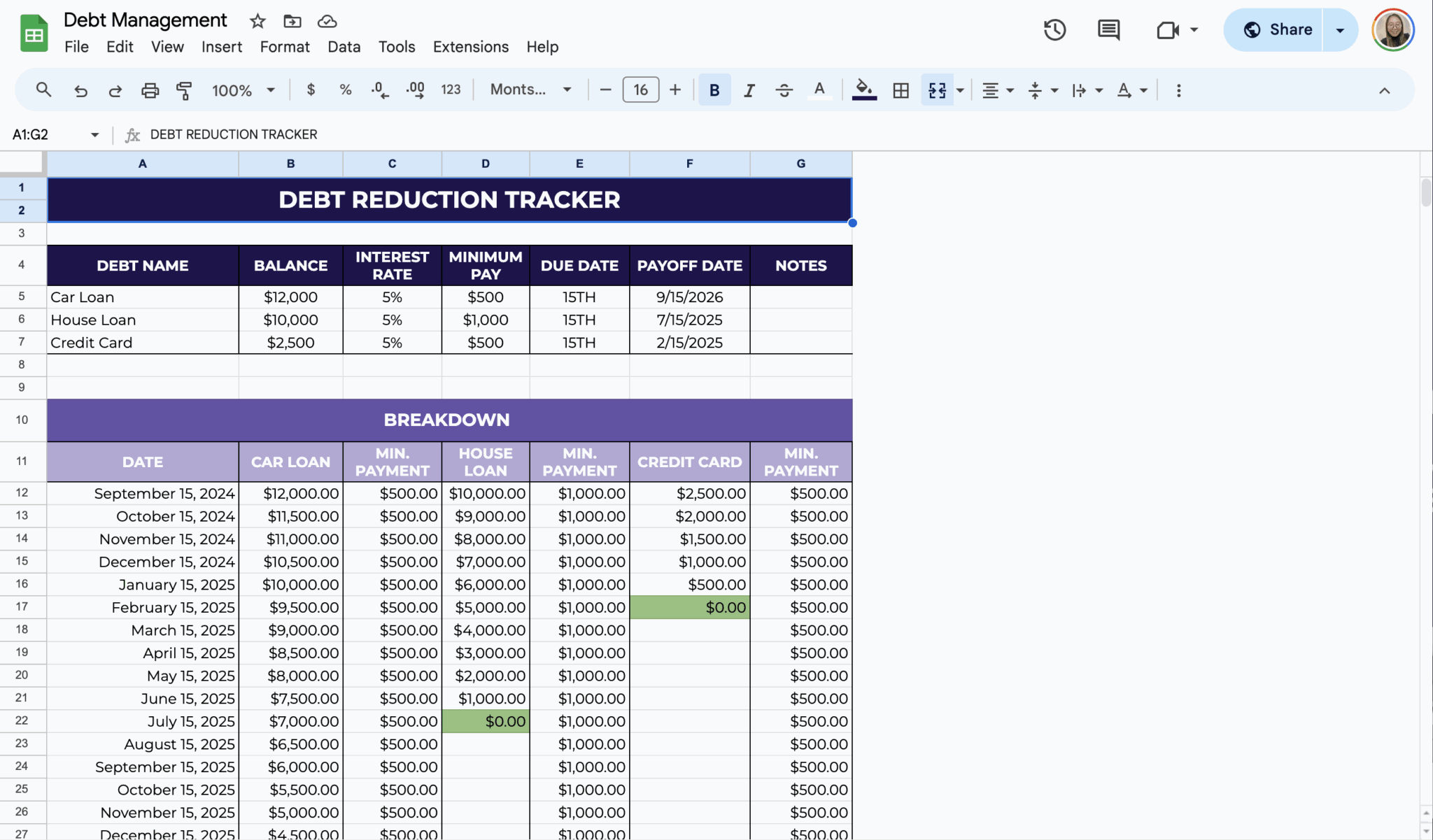 Free Debt Reduction Template for Google Sheets - DocsJam