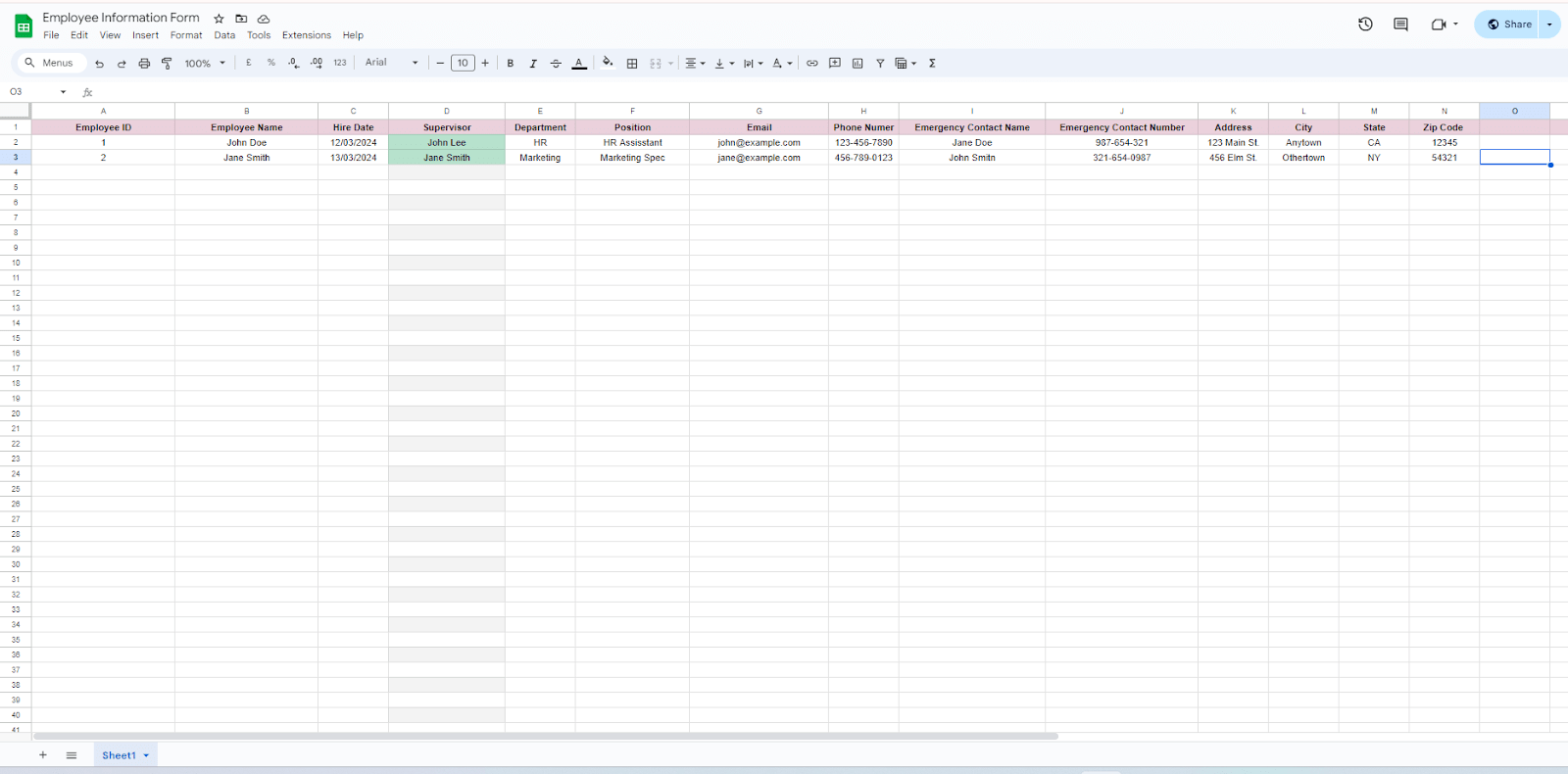 Free Employee Information Template for Google Sheet - DocsJam