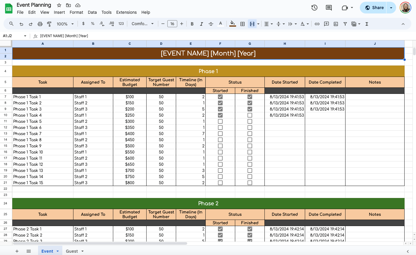 Free Event Planning Template for Google Sheets - DocsJam