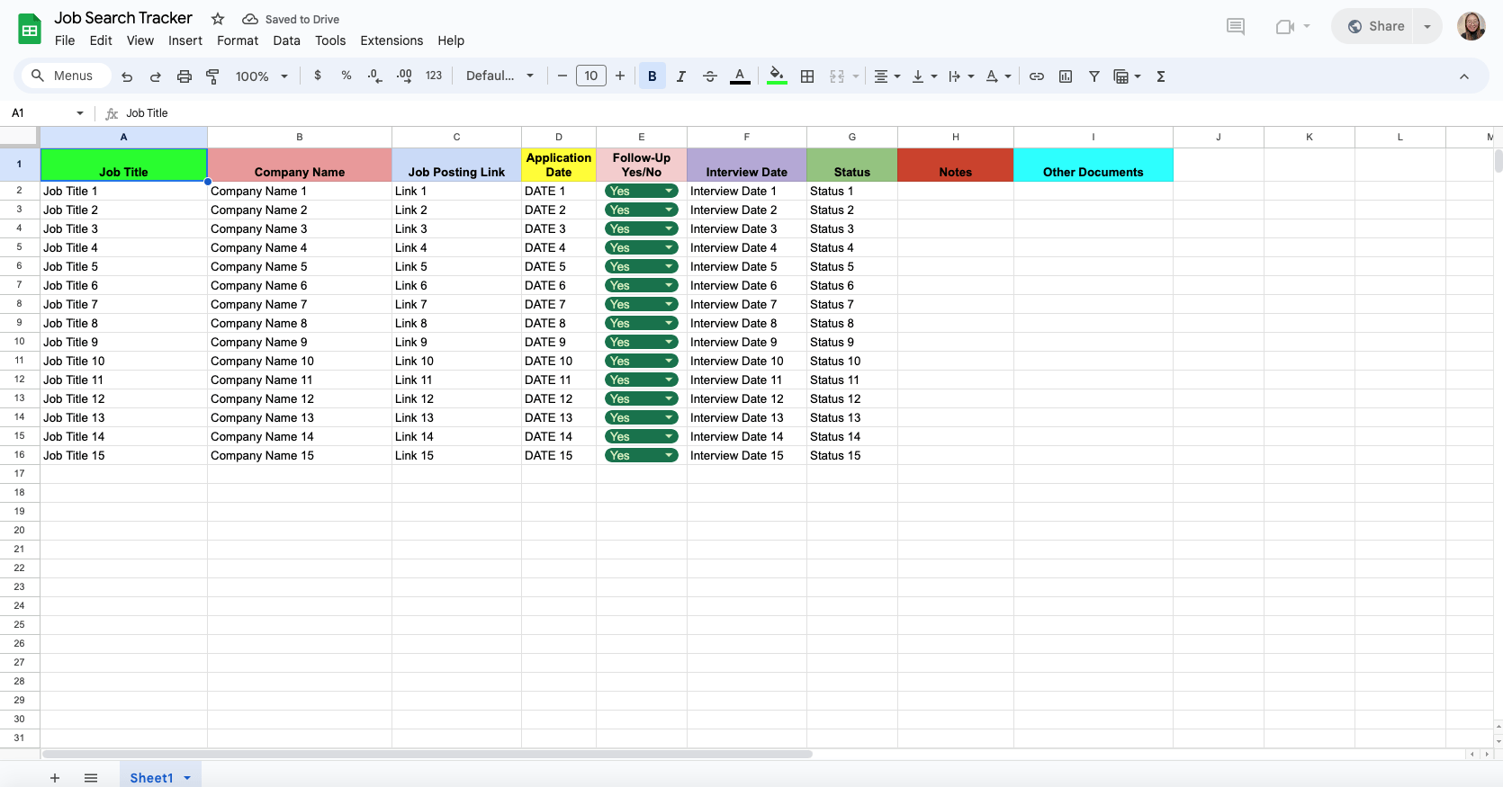 Free Job Search Tracker Template for Google Sheets - DocsJam