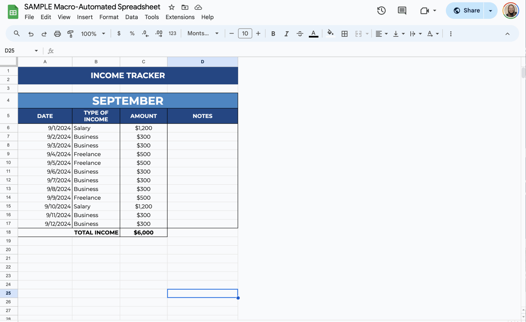 Free Macro-Automated Template for Google Sheets - DocsJam