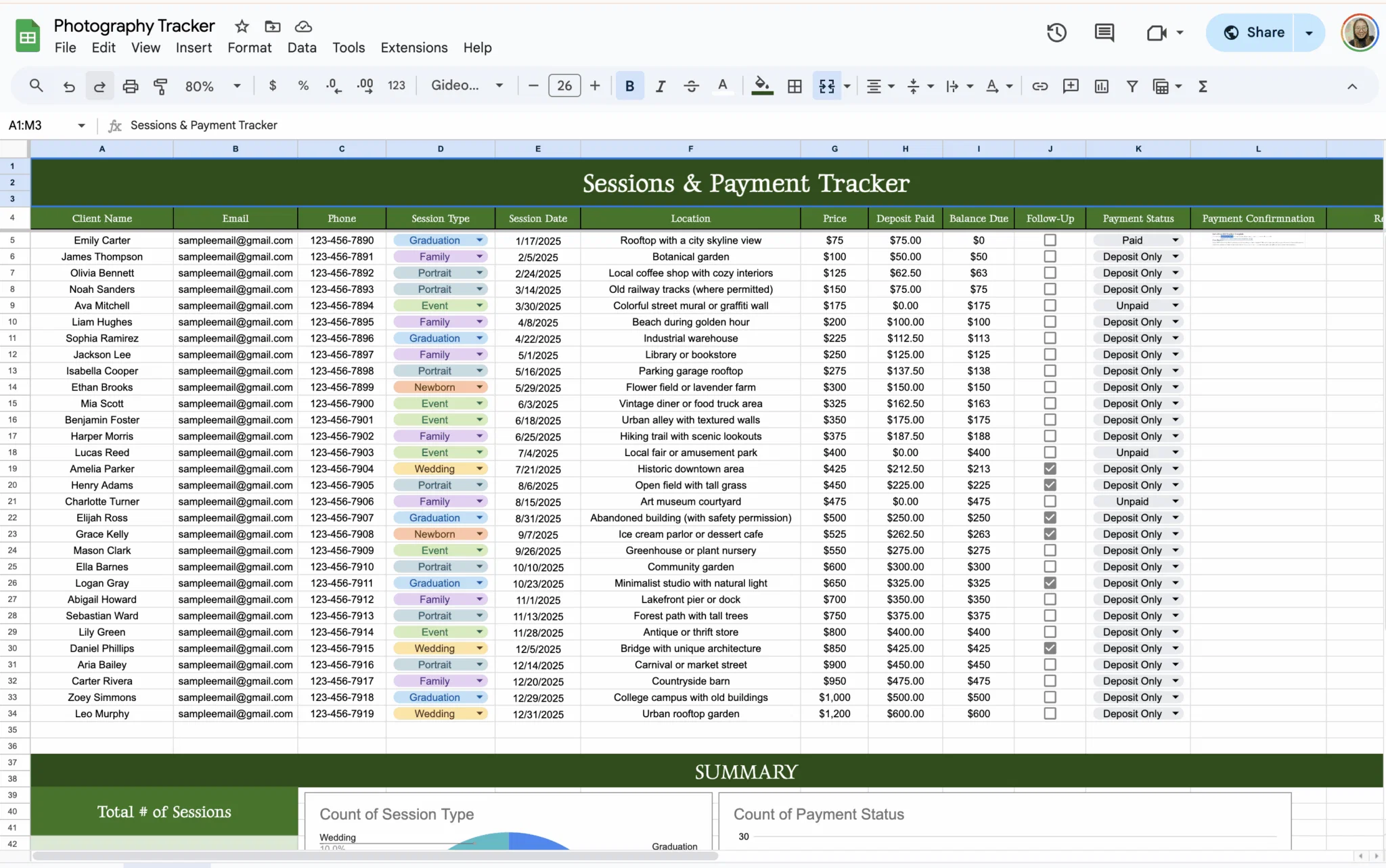 Free Photography Session and Payment Management Tracker Template for ...
