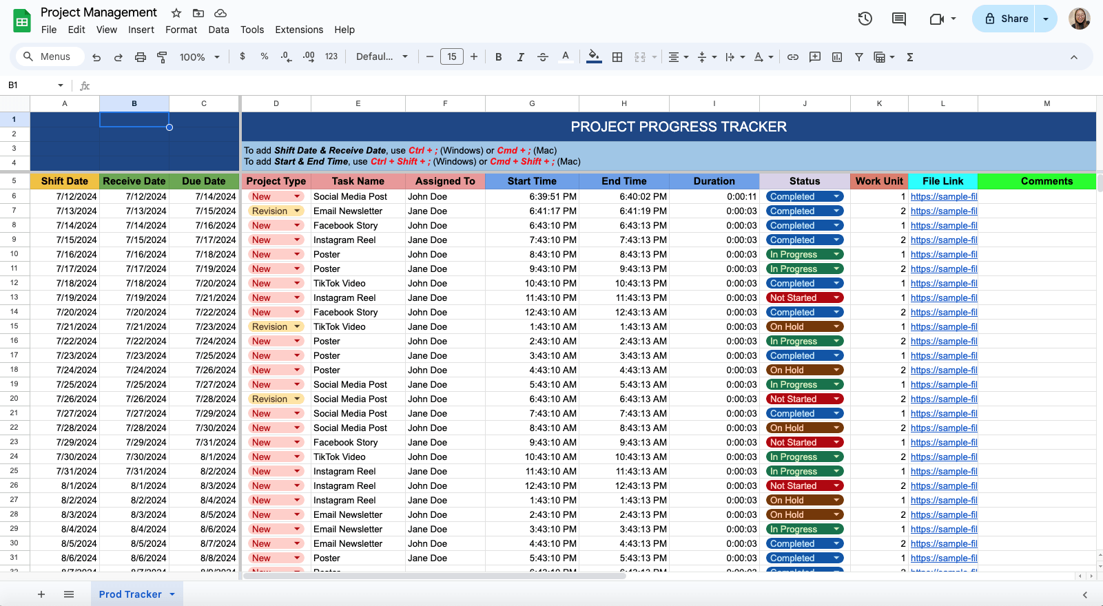 Free Project Management Template for Google Sheets - DocsJam