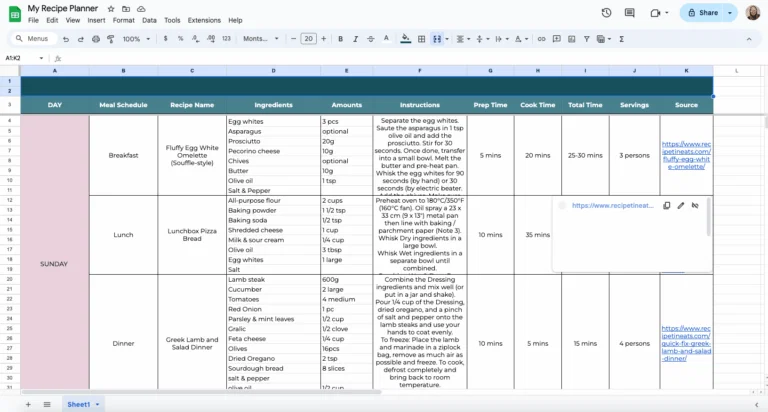 Free Recipe Template for Google Sheets - DocsJam