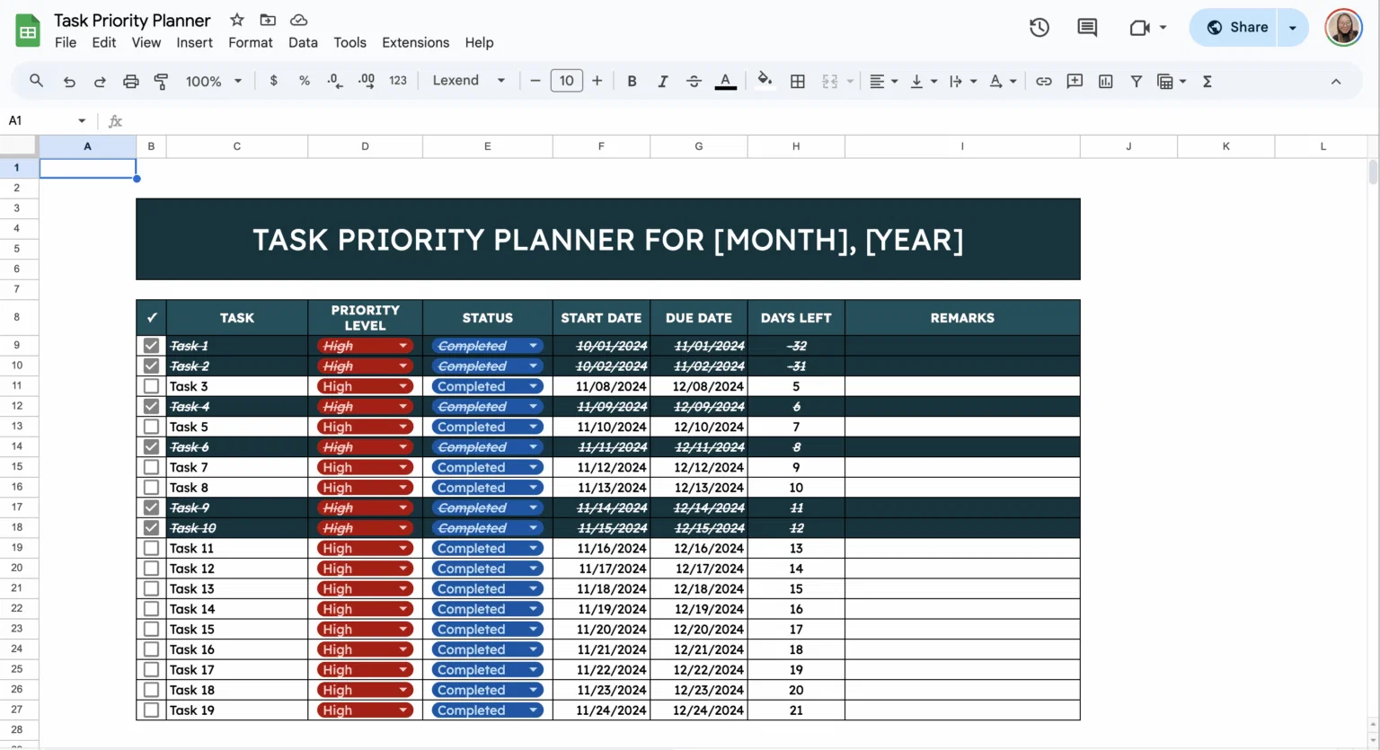 Free Task Priority Tracker Template for Google Sheets - DocsJam