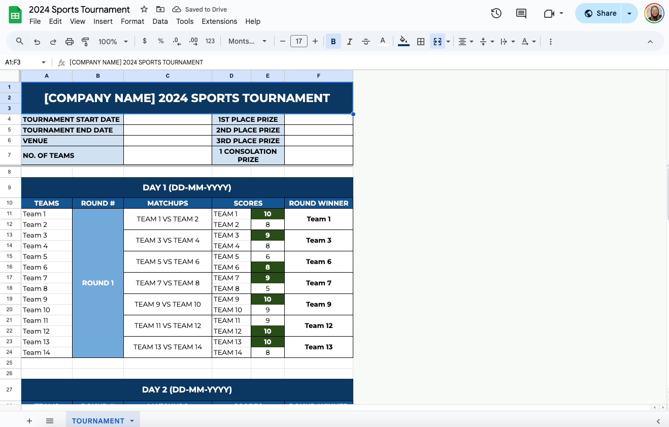 Free Tournament Template for Google Sheets - DocsJam